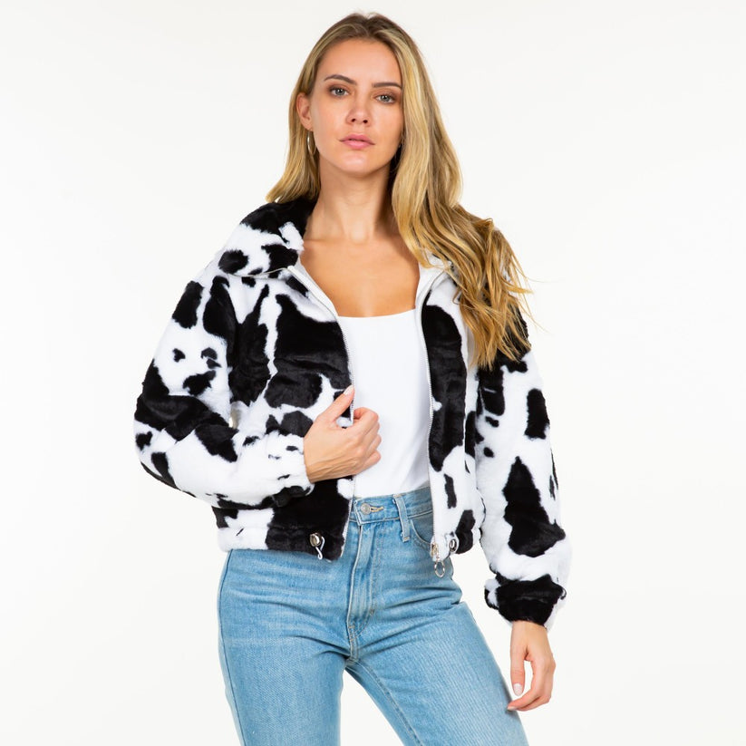 Faux Fur Cow Print Jacket